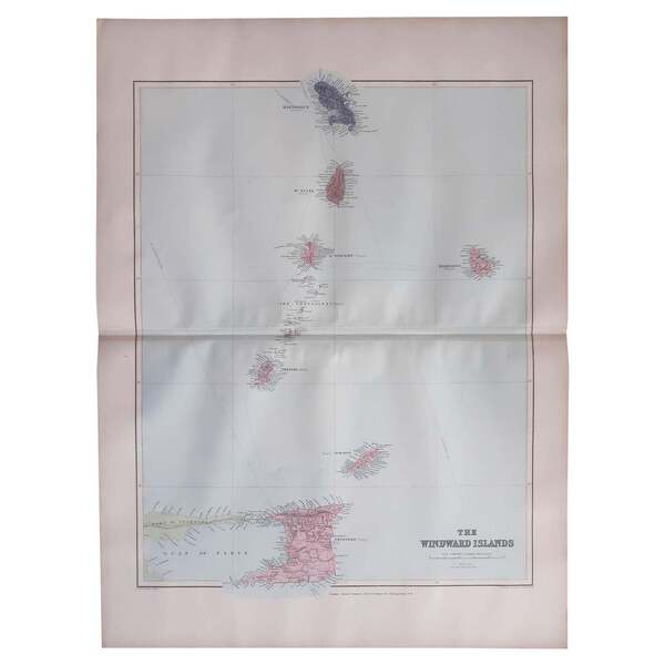 Large Original Antique Map Of The The Windward Islands. 1894 | Vinterior