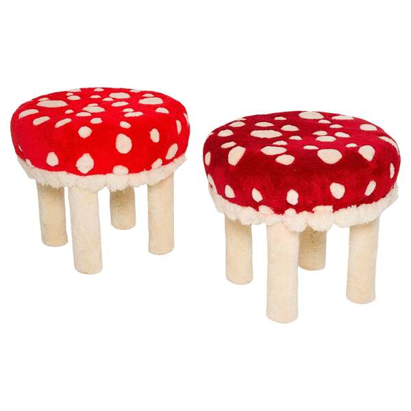 Set Of Two Mid Century Hand Tufting Mushroom Wool Stools, Europe, 1960s ...