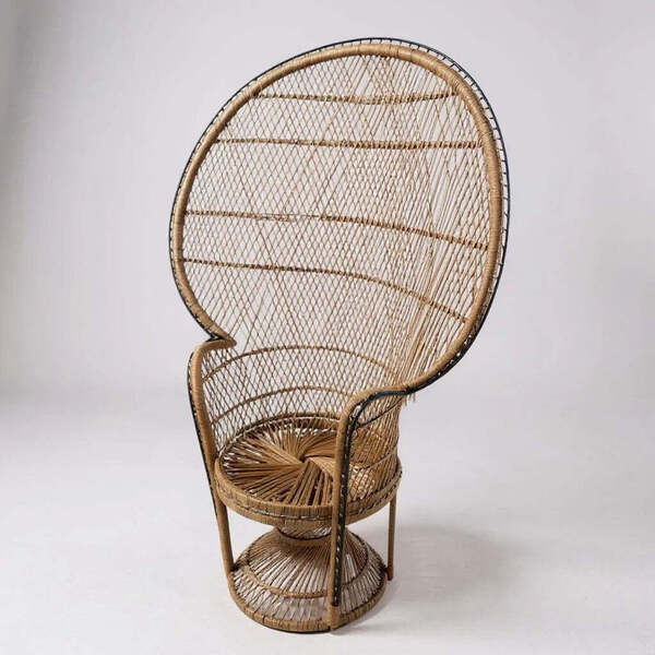 Vintage Peacock Bamboo Chair | Tall Rattan Throne Seat | Vinterior
