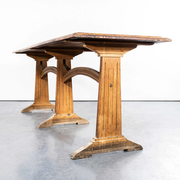 1950’s Large French Oak Chapel Table With Arched Supports | Vinterior