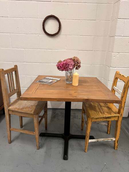 Preloved Rustic Four Seater Table With Thick Wooden Top And Black Metal ...