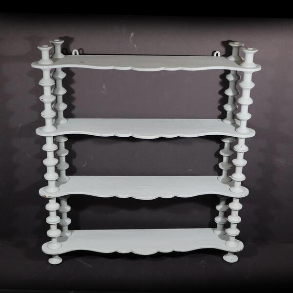 French Antique Folk Art Spindle Wall Shelf Wooden Bobbin Wall Shelving ...