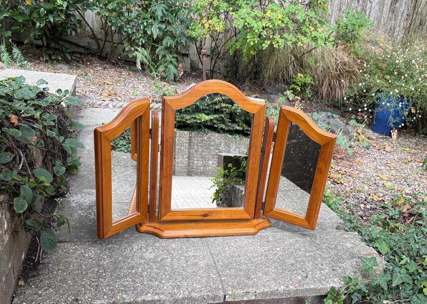 Vintage Pine Triple Vanity Mirror, Rustic Dressing Table Trifold Mirror ...