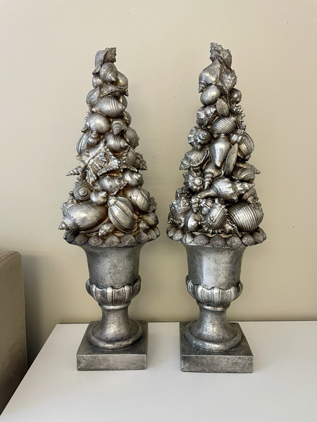 Vintage Pair Oversized Silver Shell & Starfish Topiary Tower Display ...
