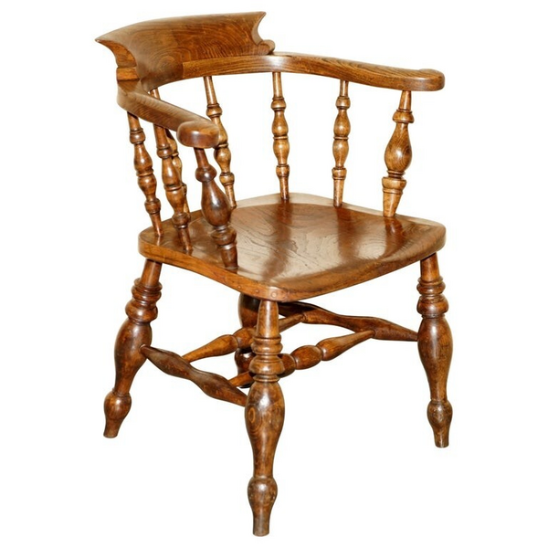 Stunning Patina Antique Edwardian Sold Elm Bow Back Smokers Captains ...
