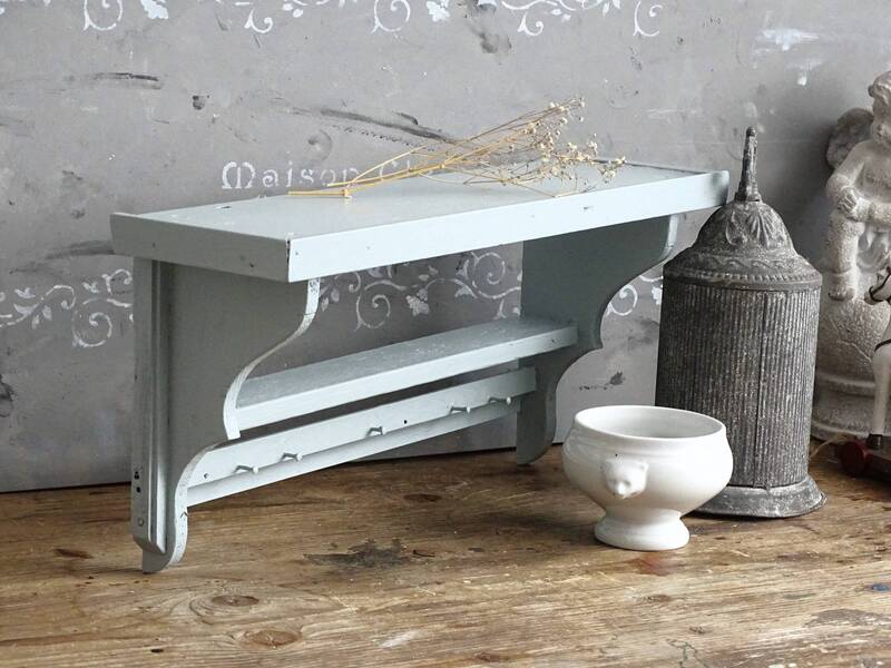 Blue 2 Tier Corbel Shelf: Shabby Chic Wood Wall Spice Rack | Vinterior