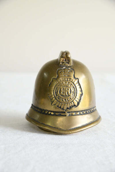 Vintage Solid Brass Police Helmet Money Box | Vinterior