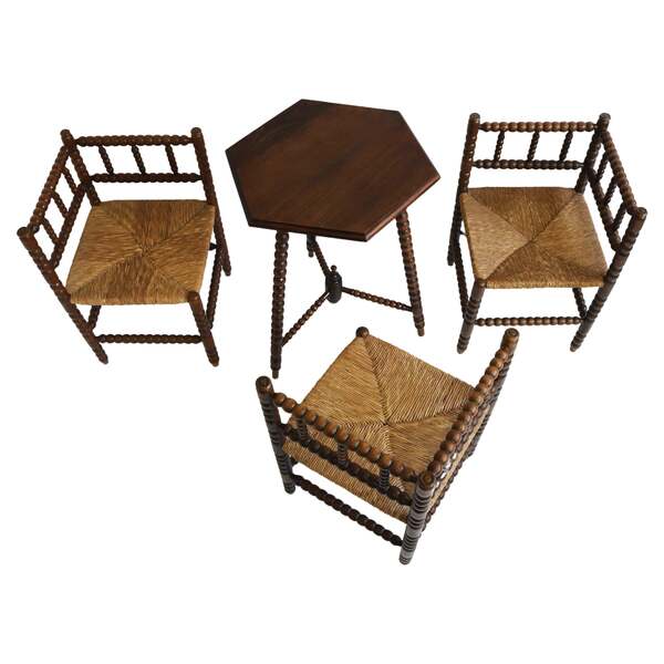 Antique Set , Three Rush Seat Oak Corner Bobbin Side Knitting Chairs ...