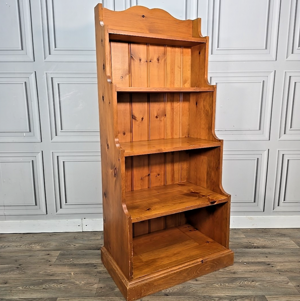 Retro Vintage Solid Wood Pine Waterfall Bookcase Rustic Farmhouse Shelving Unit | Vinterior