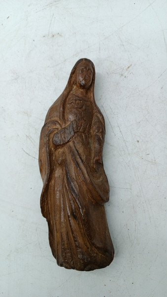 Ancient Small Sculpture Wood Folk Art Madonna 18th Century | Vinterior