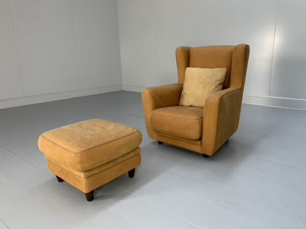 Baxter “Bergere” Armchair & Footstool – In Suede Leather | Vinterior