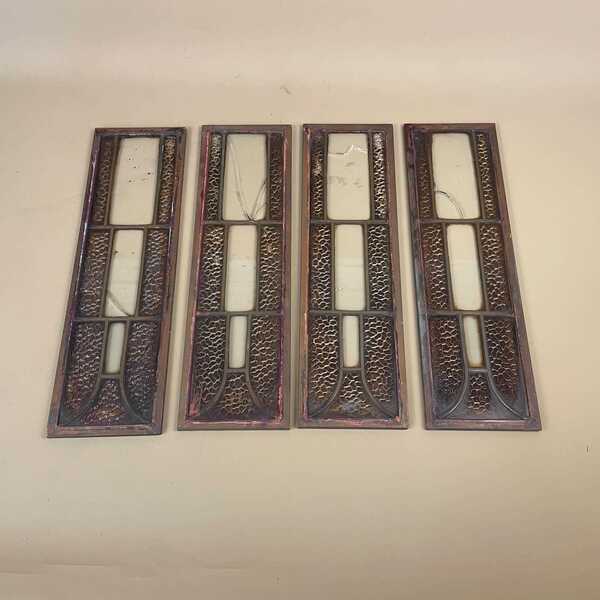Antique Metal Glass Panels Set Of Four Art Nouveau Gothic Architectural ...