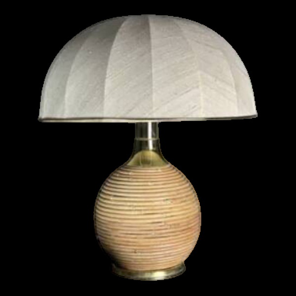 Large Midcentury Pencil Reed Rattan Bamboo Mushroom Table Lamp, 1970s ...