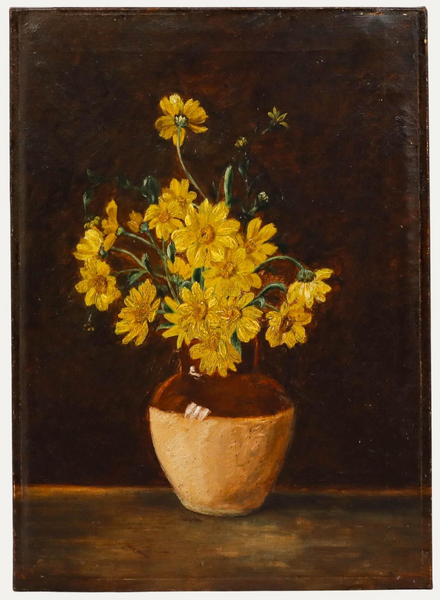 Early 20th Century Oil Still Life Of Yellow Flowers | Vinterior