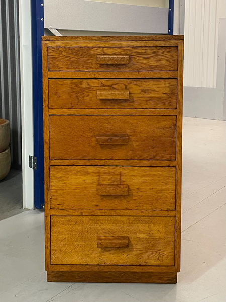 Vintage Mid Century Rustic Oak 5 Drawer School Office Chest Industrial ...