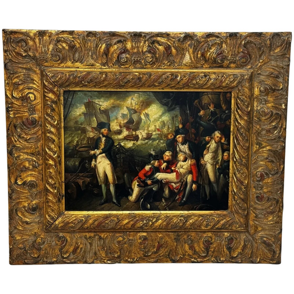 Marine Oil Painting Sea Battle Lord Howe On Deck Ship Hms Queen ...