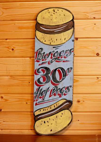 Vintage Hot Dog Sign 76cm Wooden 1980s Burger Advertising Sign Circus ...