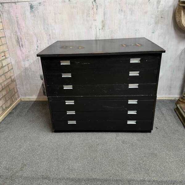 Architects Wooden Plan Chest 6 Drawers Painted Black Chrome Handles ...