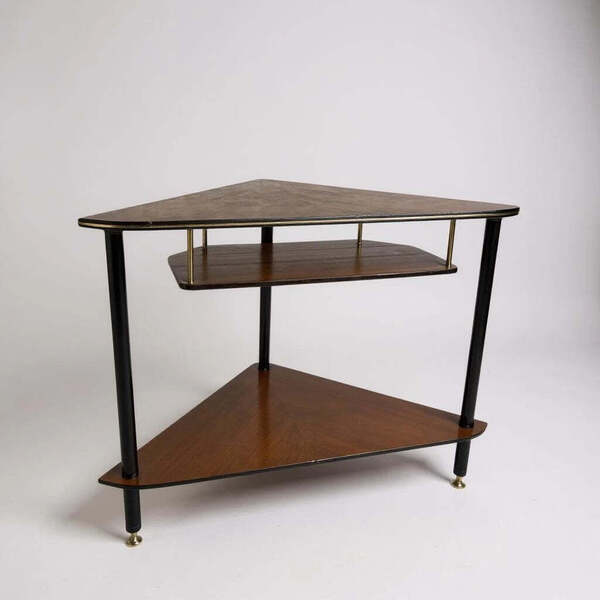 Mid Century Modern Formica And Teak Triangular Corner Shelf Unit ...