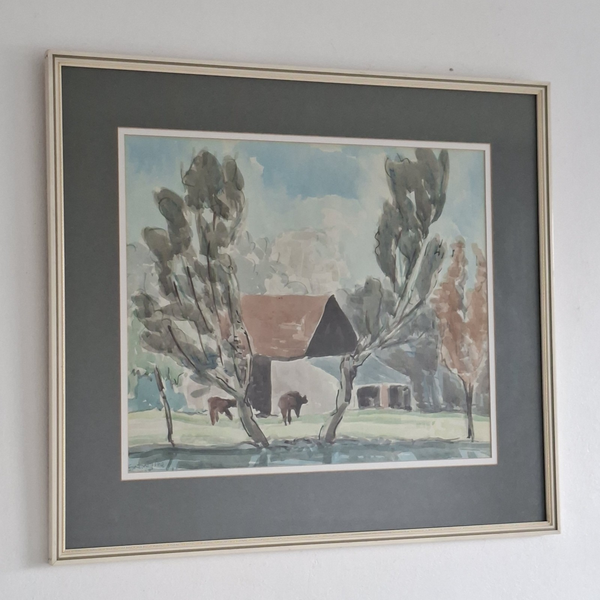 Original Watercolor Painting Jim Wylie The Barn Vintage British Art ...
