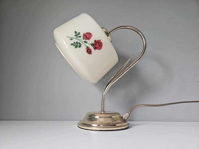 Vintage Brass And Floral Table Lamp / Red Roses / Cottagecore Style ...