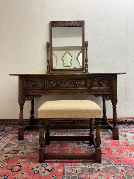 Quality Titchmarsh And Goodwin Carved Oak Dressing Table And Stool ...