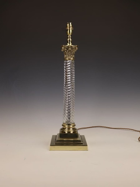 Magnificent Large Cut Glass Spiral Rib Corinthian Column Table Lamp ...