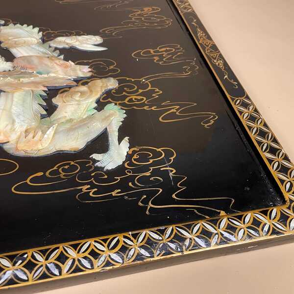 Asian Lacquer Wall Panel Dragon Phoenix Mother Of Pearl Inlay 3d ...