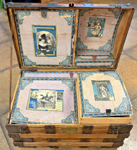 Stunning Victorian Pine Dome Top Steamer Trunk With Storage Tray Circa ...