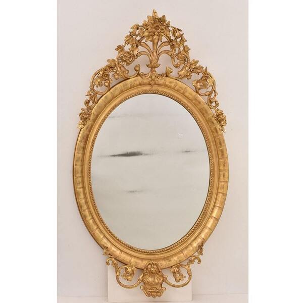 Large Antique Oval Mirror With Gilt Frames, Flowers And Scollutes ...