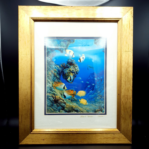 Robert Thomas Print Turtle & Ocean Reef Scene Hawaii Distressed Gold ...