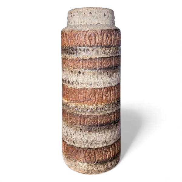 Large West German Pottery Floor Vase — Brown & Cream Glaze (1970s ...