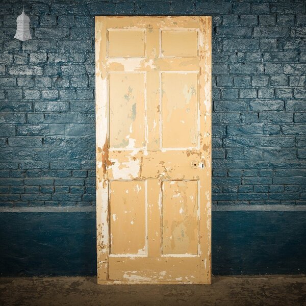 Moulded Panel Door, 6 Panels, Distressed Cream Paint | Vinterior