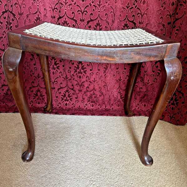 Vintage Queen Anne Style Rattan Rope Foot Stool Bench Side Table Wood ...