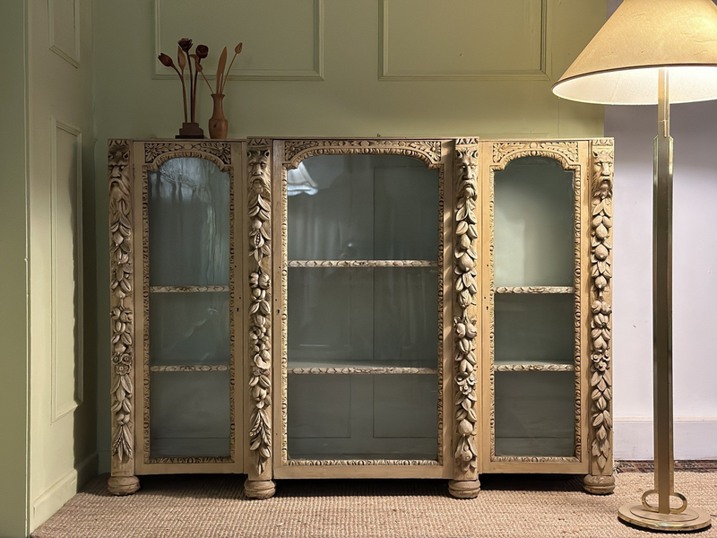 Decorative Antique Victorian Oak Painted Breakfront Glazed Bookcase ...