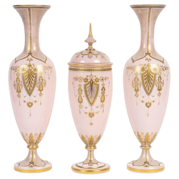 Fireplace Decoration, Vases, Pink Opaline Glass, Napoleon III Period ...