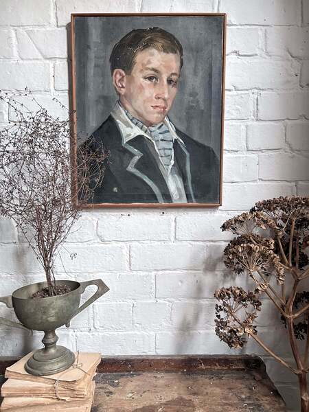 Mid Century Signed & Dated Portrait Painting Oil On Canvas Boy Male ...