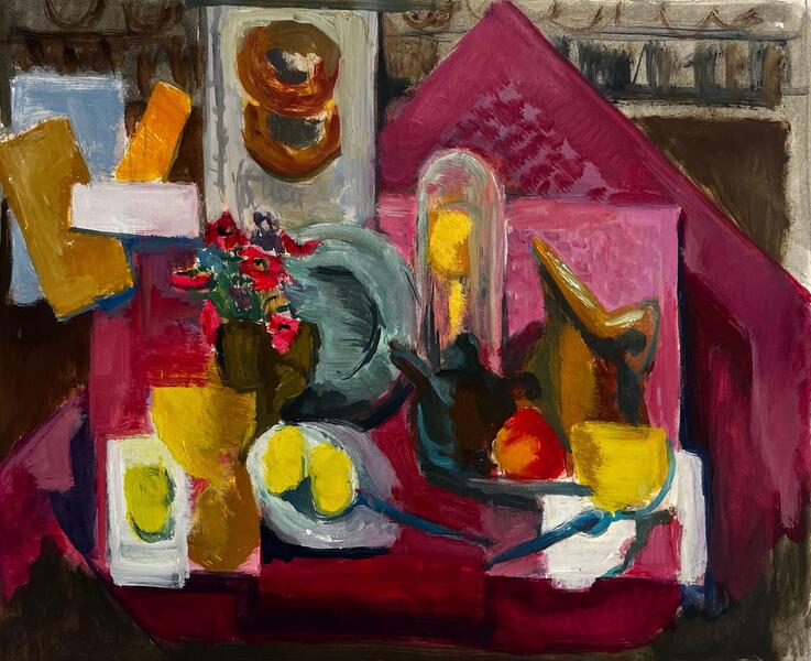 Guy Nicodabstract Still Life With Flowers Lemons Jug Cup And Cloche ...