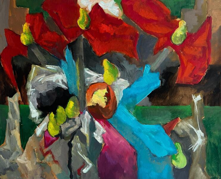 Guy Nicodabstract Red Flowers With Fruit And Draped Fabrics Modernist ...