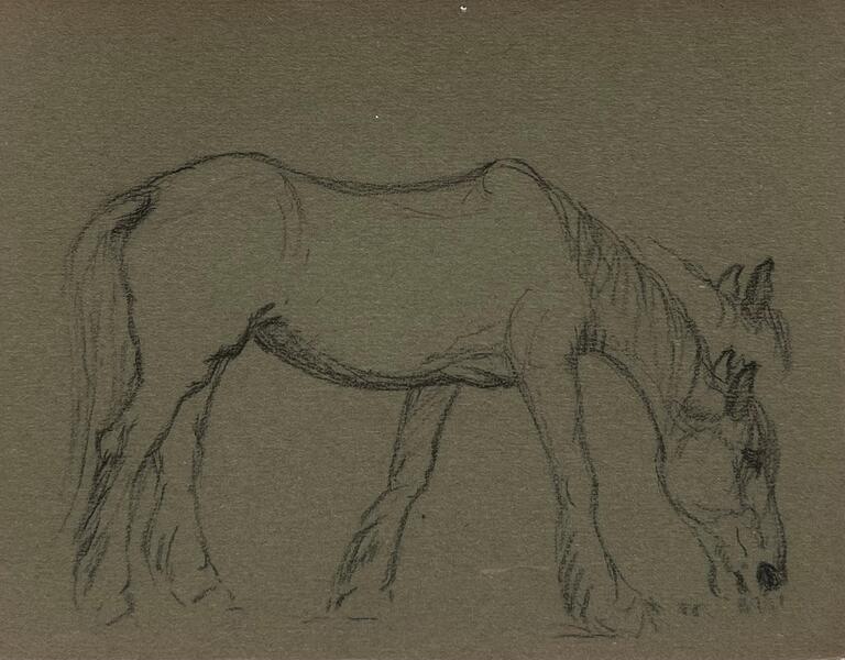 John Rabone Harveybritish Chalk Sketch Horse Munching On Grass On Deep ...