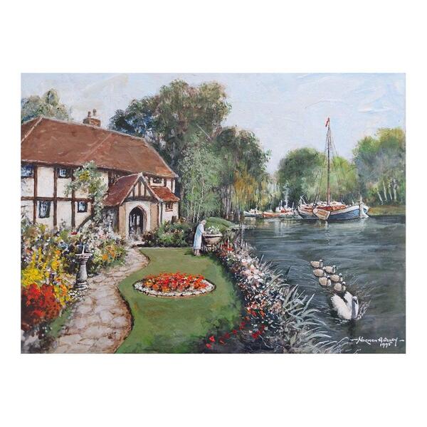 English Schooltraditional English Painting Cottage By The River Thames ...