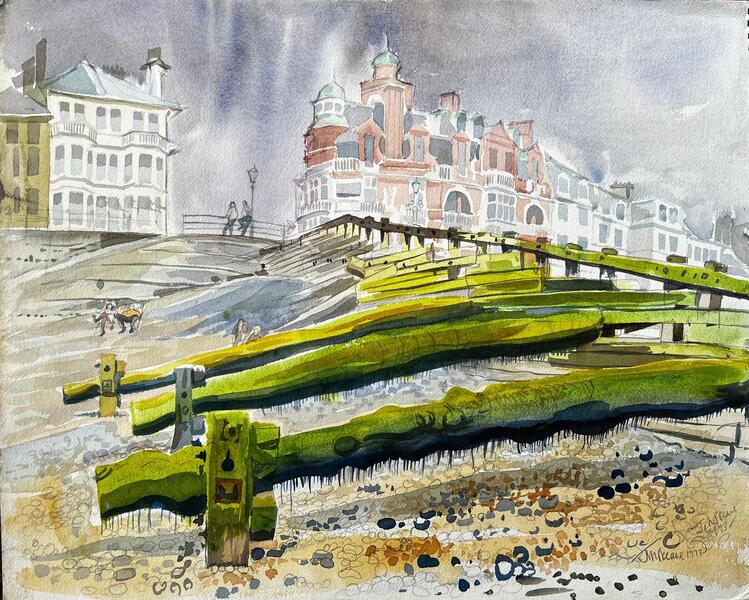 John Steane (B.1931)worthing Seafront View With Pier Groynes And ...