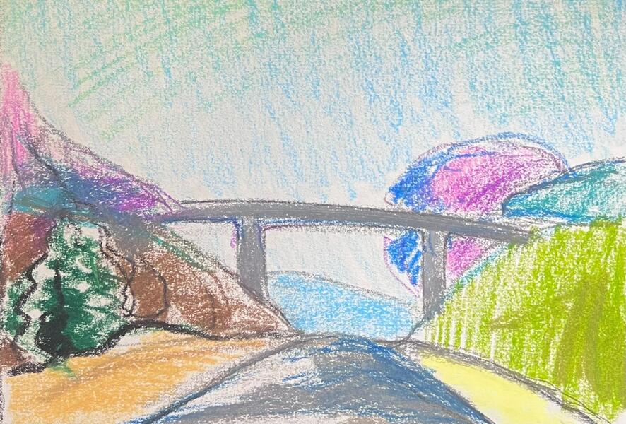 Akos Biro20th Century French Expressionist Grey Bridge Over Colourful ...