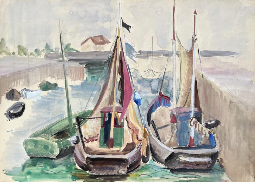 Anne Marie Migette Perardmid Century French Harbour Scene With ...