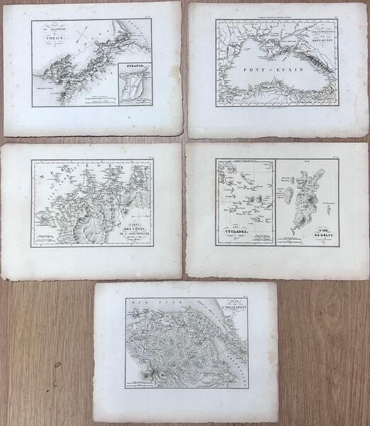 French Schoolcollection Of Five Antique Maps Depicting Ancient Greek ...