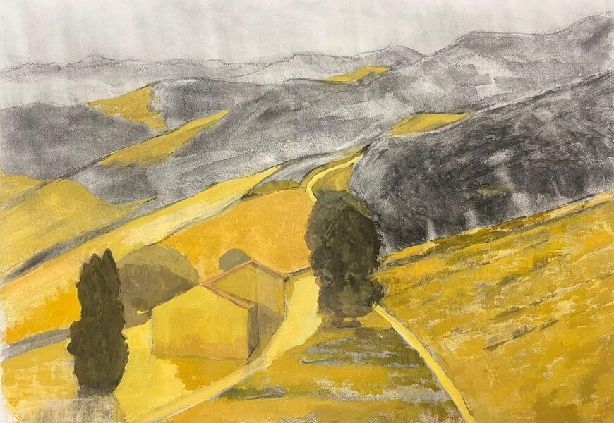 Jill Jacksonmodernist Landscape In Earthy Yellow And Gray Tones ...
