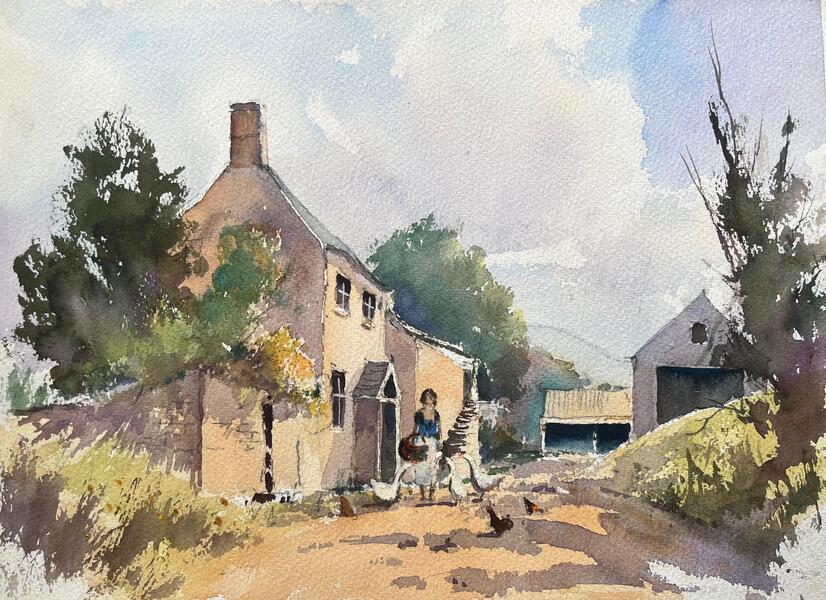 Anthony Averybritish Impressionist Watercolor Of Farmyard Scene Of ...
