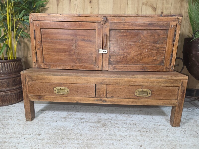 Antique Indian Colonial Rustic Teak Wooden Tv Unit Display Stand ...
