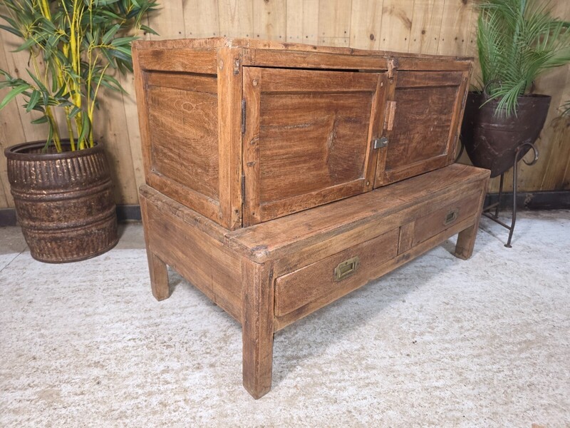 Antique Indian Colonial Rustic Teak Wooden Tv Unit Display Stand ...