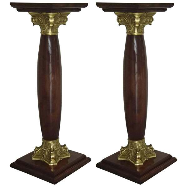 Midcentury Decorative Pair Of Pedestals Walnut With Brass | Vinterior